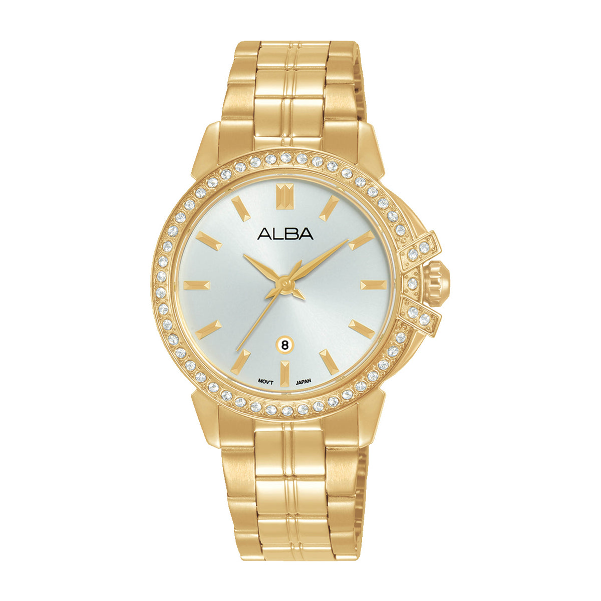 AH7CX0X1 Yellow Gold Ladies Watch with Mother of Pearl Dial and Crysta ...