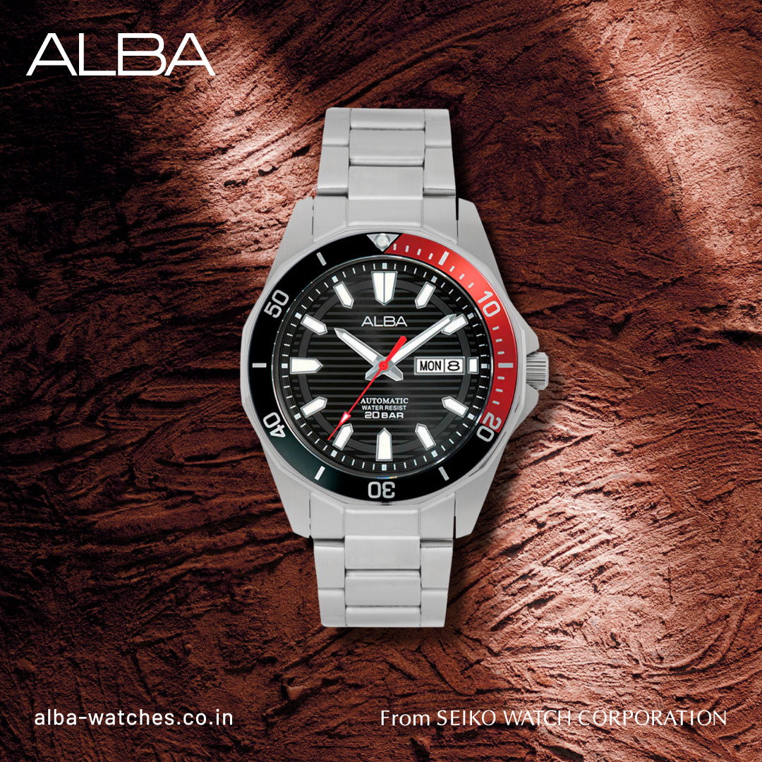 AL4457X1 Noir Dial With Black + Red Rotating Bezel Automatic – ALBA ...