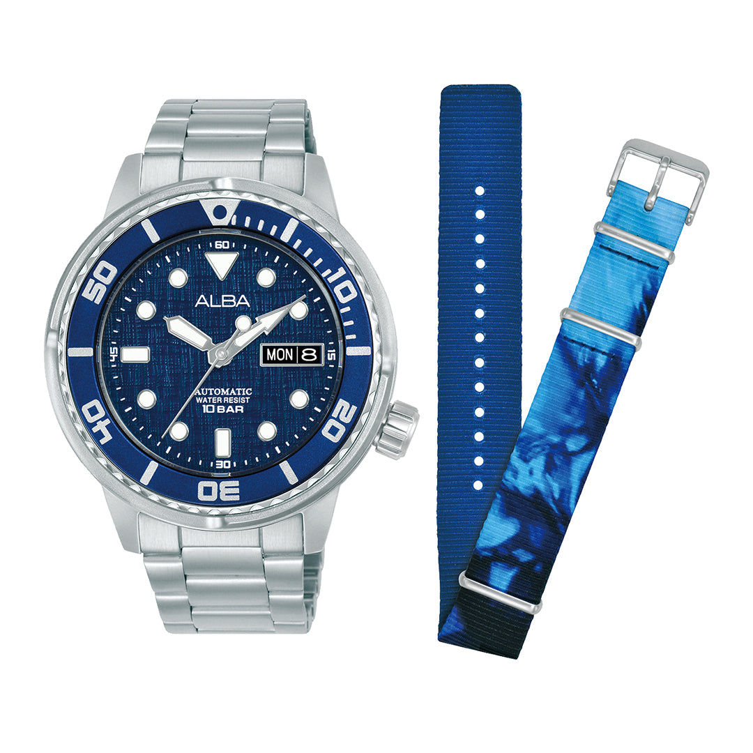 AL4779X2 Deep Blue Dial Automatic Watch With Extra Tie-Dye NATO Strap ...