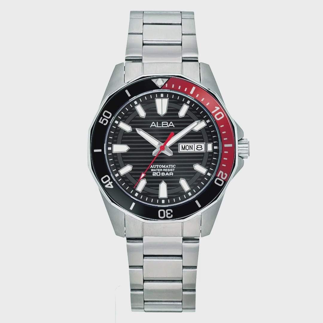 AL4457X1 Noir Dial With Black + Red Rotating Bezel Automatic – ALBA ...